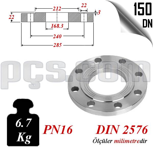Paslanmaz DN 150 Düz Flanş ֍ PÇS Paslanmaz Online Satış Mağazası